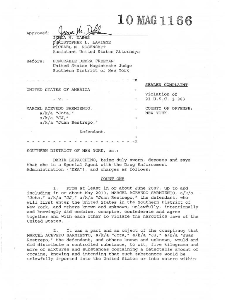 Marcel Acevedo Sarmiento Drug Conspiracy | PDF | Crime & Violence ...