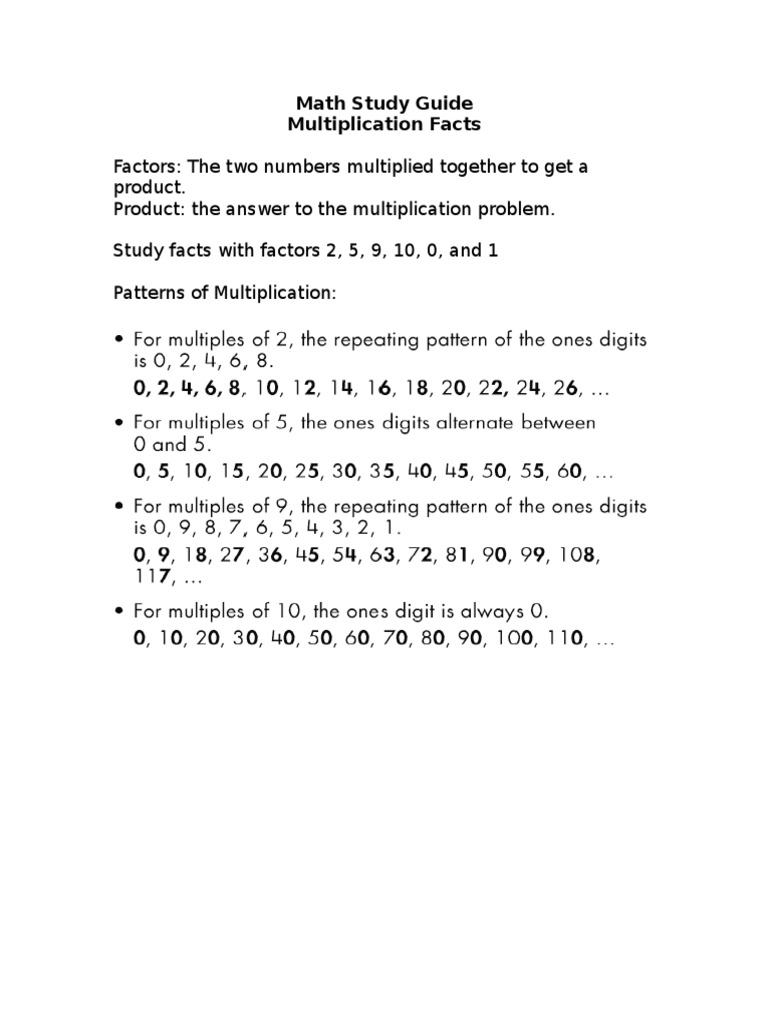 Multiplication Facts | PDF | Teaching Methods & Materials