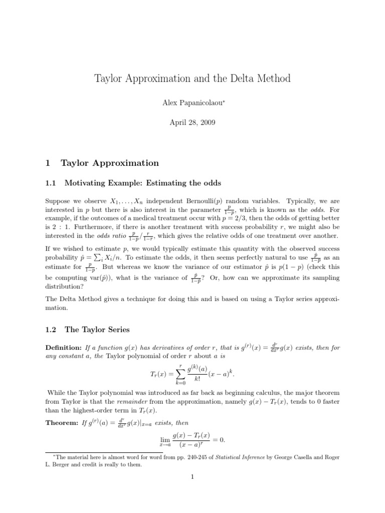 Papanicolaou - 2009 - Taylor Approximation and The Delta Method | PDF ...