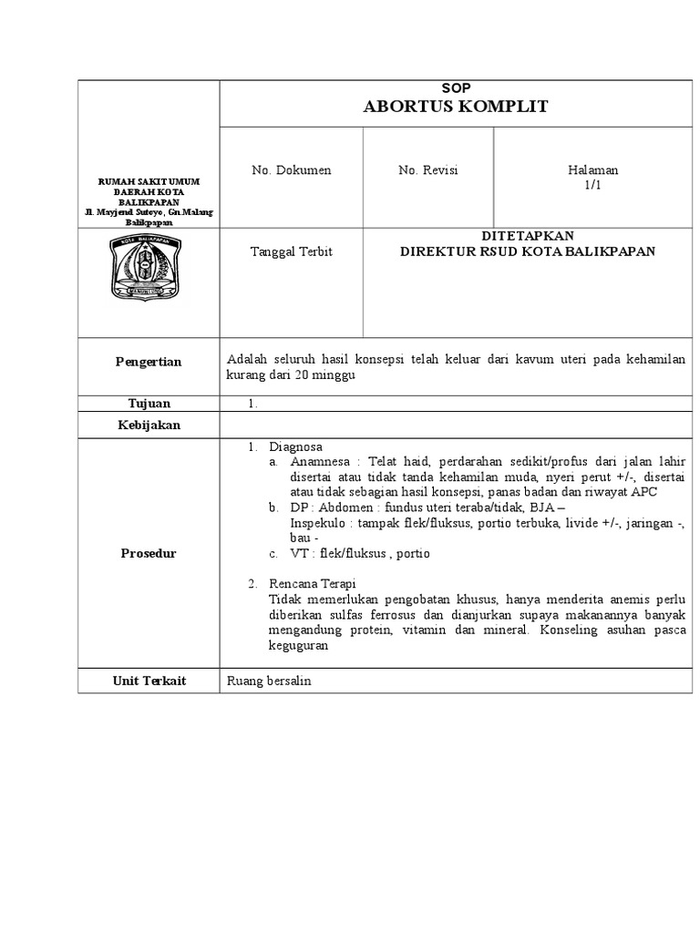 SOP Abortus Komplit | PDF