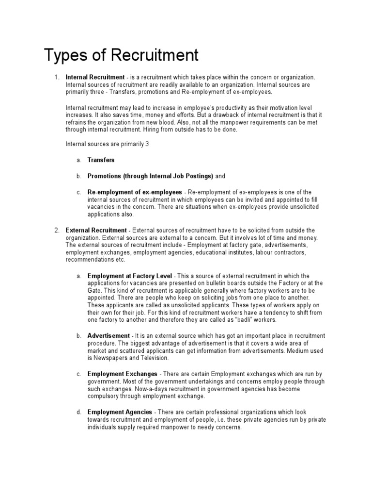 Types of Recruitment | PDF | Recruitment | Employment