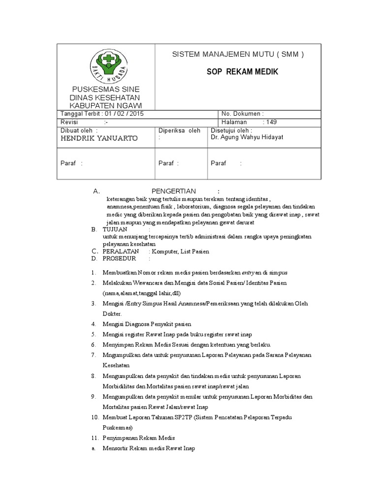 Sistem Manajemen Mutu (SMM) Sop Rekam Medik | PDF | Ilmu Sosial ...