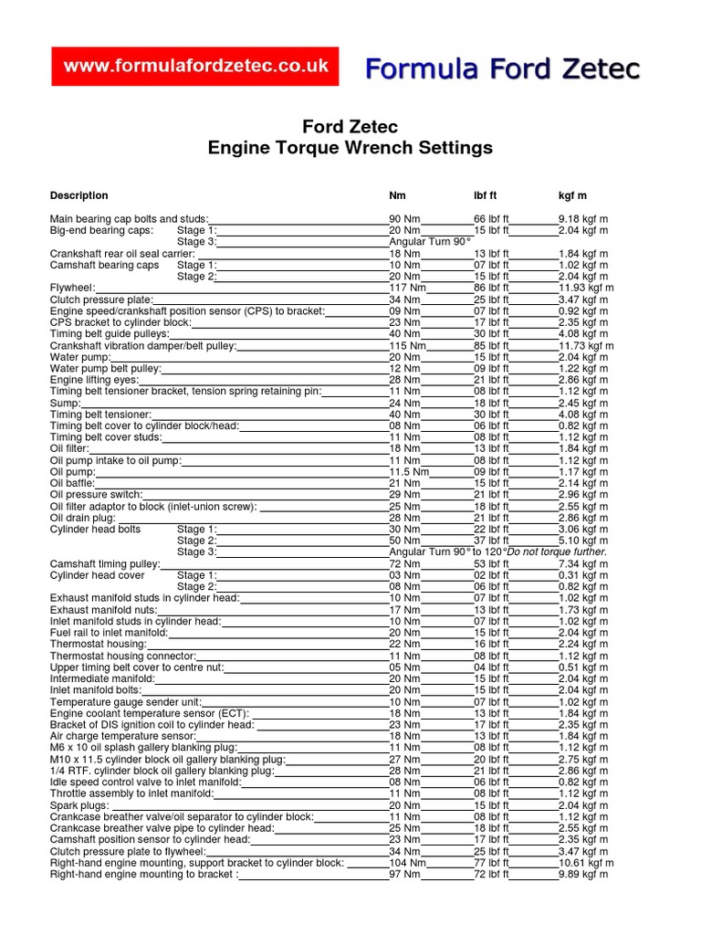 Engine Torque Wrench Settings | PDF | Internal Combustion Engine ...