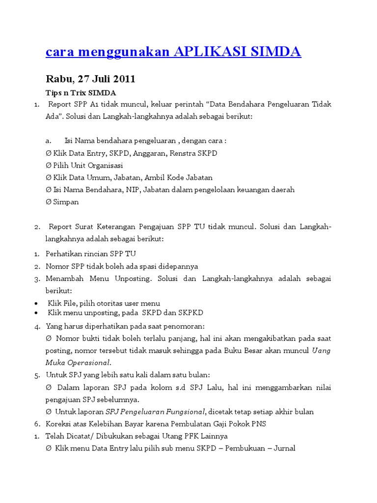 Cara Menggunakan APLIKASI SIMDA | PDF