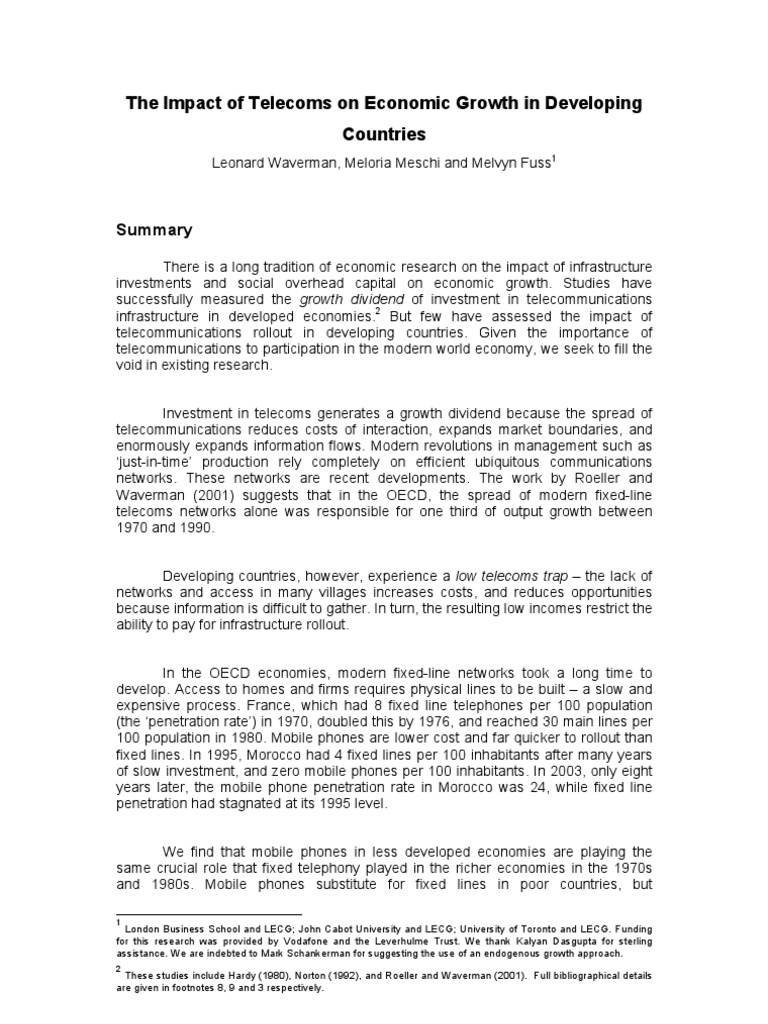 L Waverman - Telecoms Growth in Dev. Countries | PDF | Instrumental ...