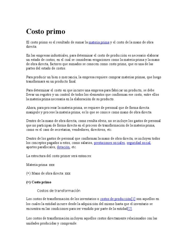 Costo Primo | PDF | Costo | Inventario