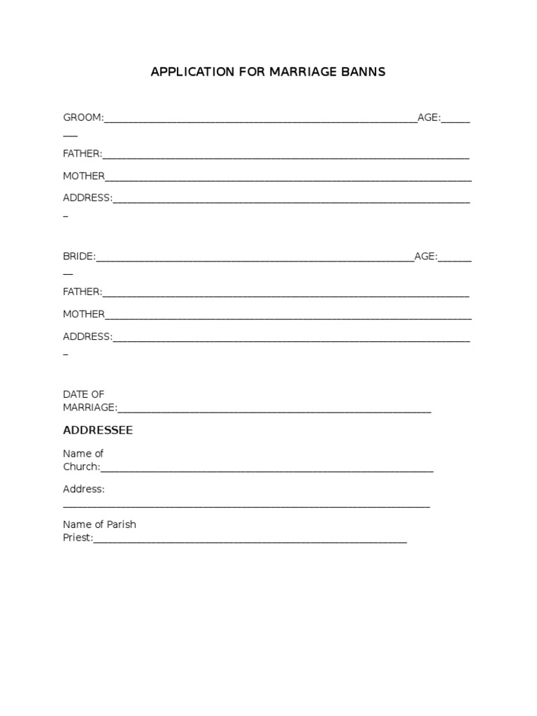 Application For Marriage Banns | PDF