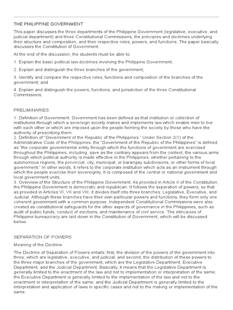 The Philippine Government | PDF | Separation Of Powers | United States ...