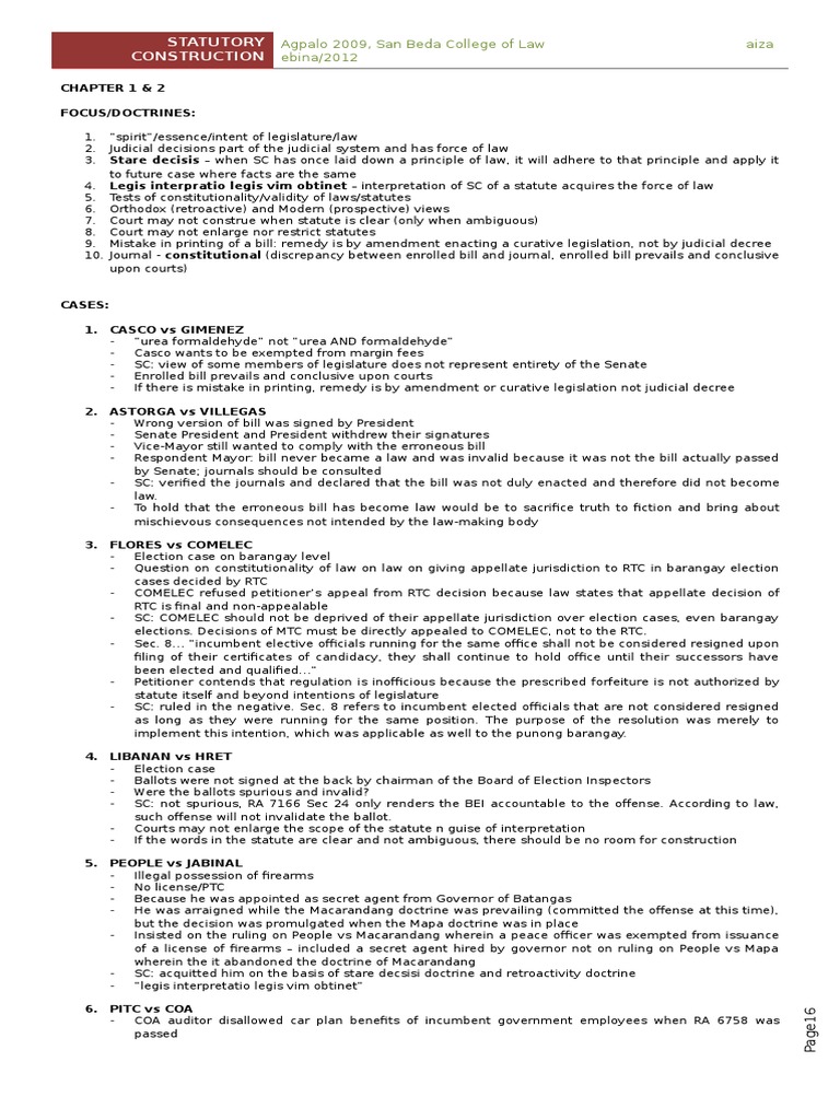 Agpalo Construction Notes Cases and Legal Maxims | PDF | Statutory ...