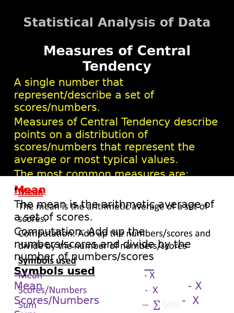 Statistical Analysis of Data: Measures of Central Tendency | PDF | Mean ...