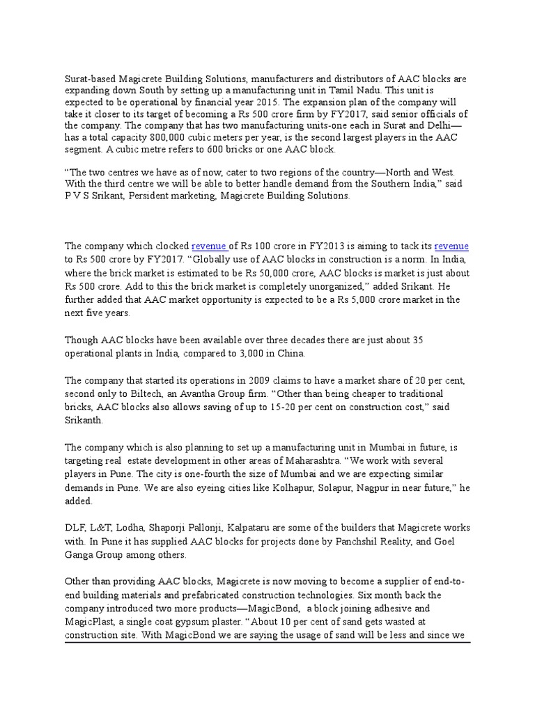 Revenue Revenue | PDF | Brick | Building Materials