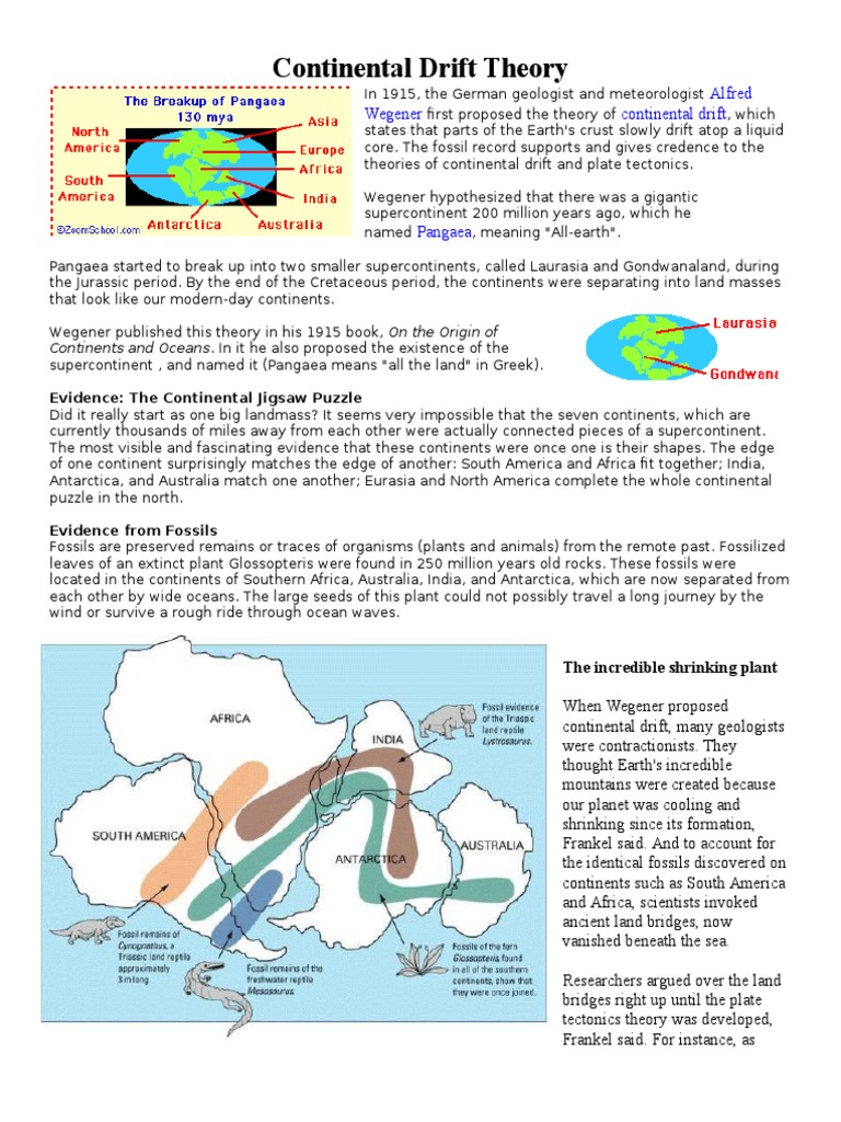 Continental Drift Theory.doc | Plate Tectonics | Continent