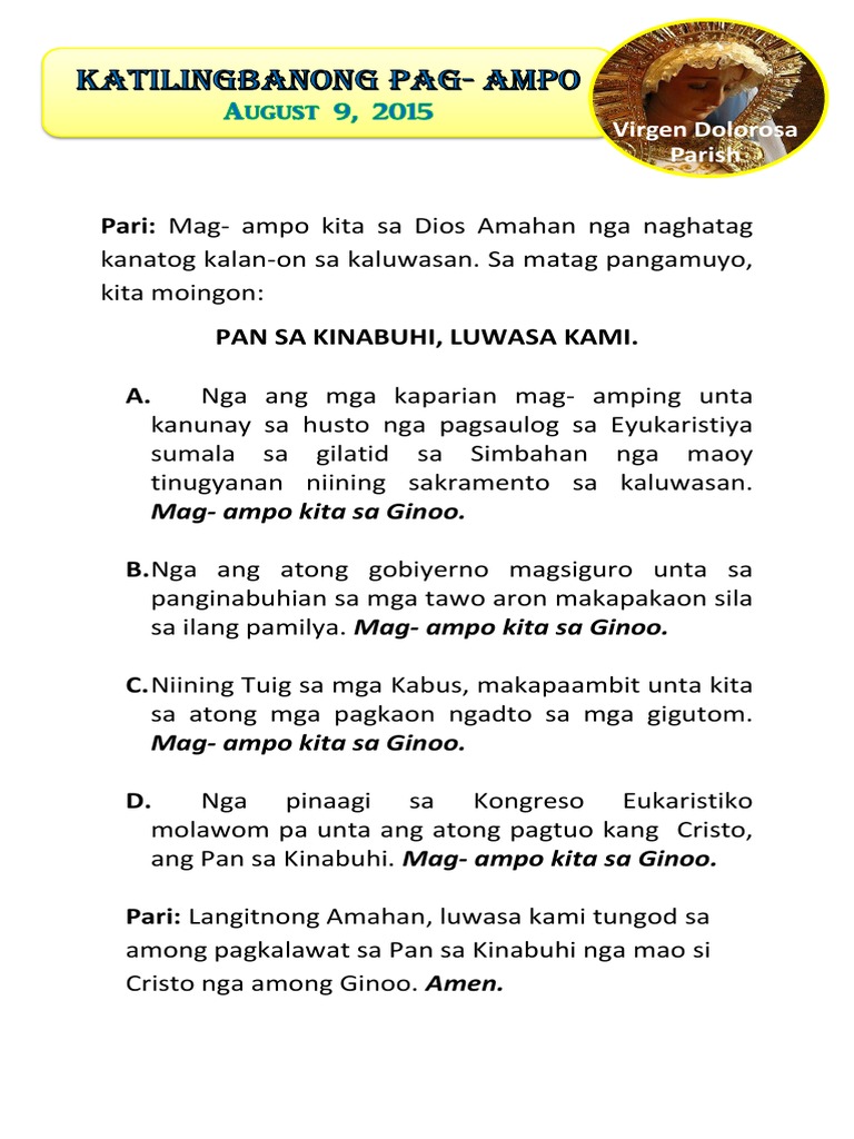 Katilingbanong Pag - Ampo Ug Pasiuna - Hunyo 28, 2015 | PDF