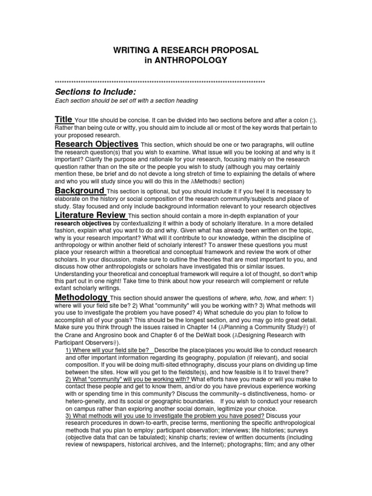 Sections To Include:: Writing A Research Proposal in Anthropology | PDF ...