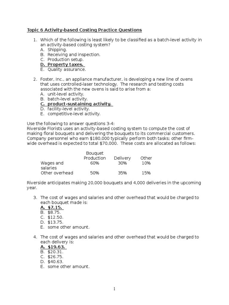 Activity-Based Costing Practice Quiz | PDF | Labour Economics ...
