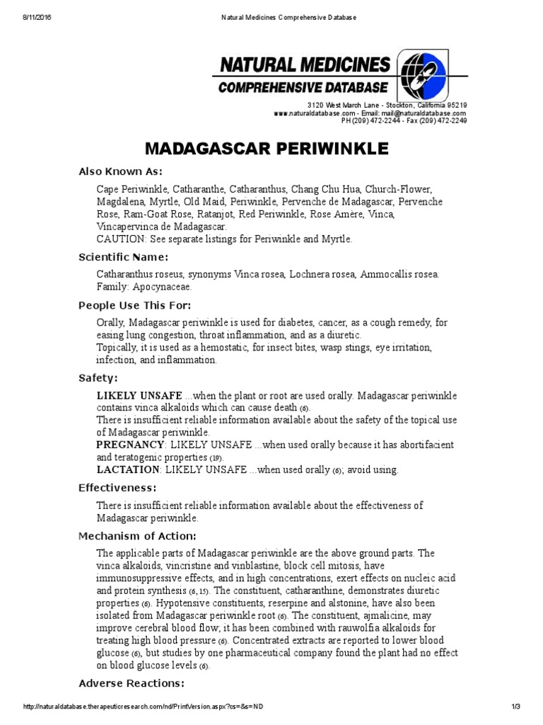 Madagascar Periwinkle Full Monograph | PDF | Hypoglycemia | Clinical ...
