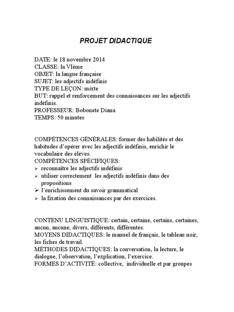 Les Adjectifs Indefinis VI | PDF | Nombre grammatical | Langue française