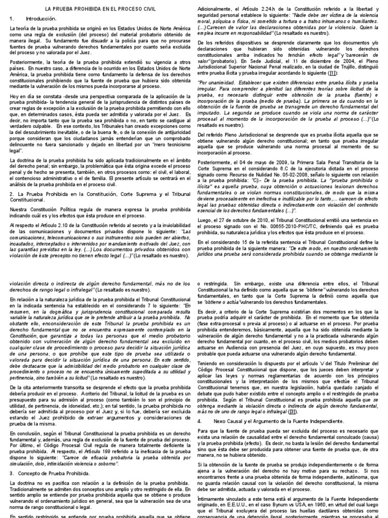 La Prueba Prohibida en El Proceso Civil | PDF | Evidencia (ley) | Ley procesal