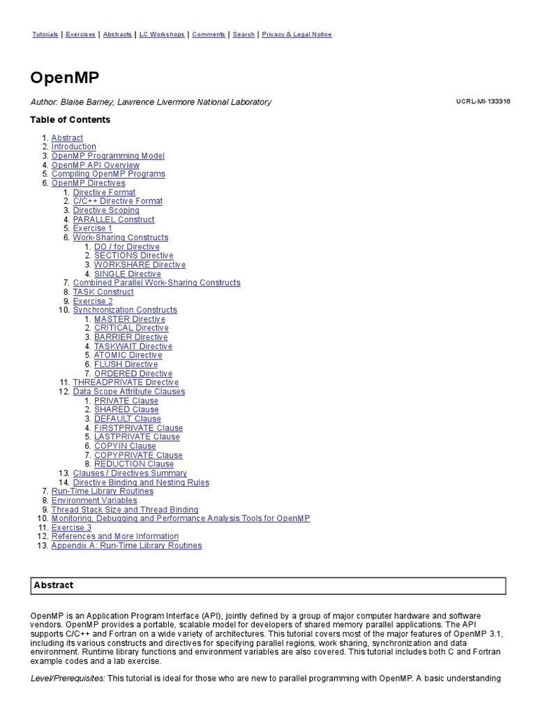 Openmp: Table of Contents | PDF | Parallel Computing | Control Flow