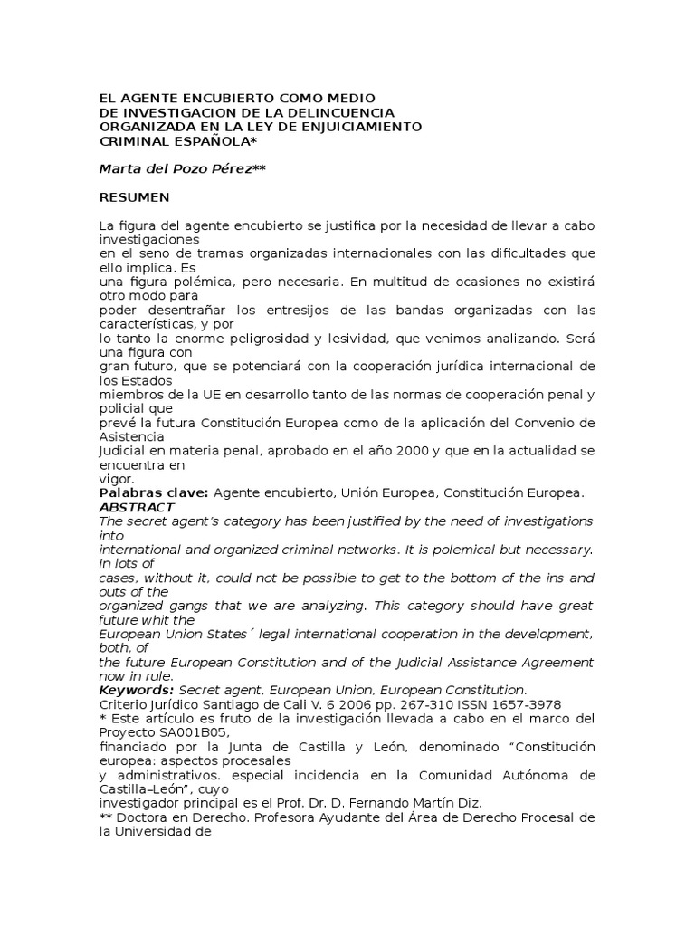 El Agente Encubierto Como Medio de Investigacion - España | PDF ...