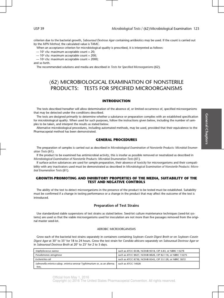 USP 39 Specified Microorganisms Test | PDF | Growth Medium | Mycoplasma