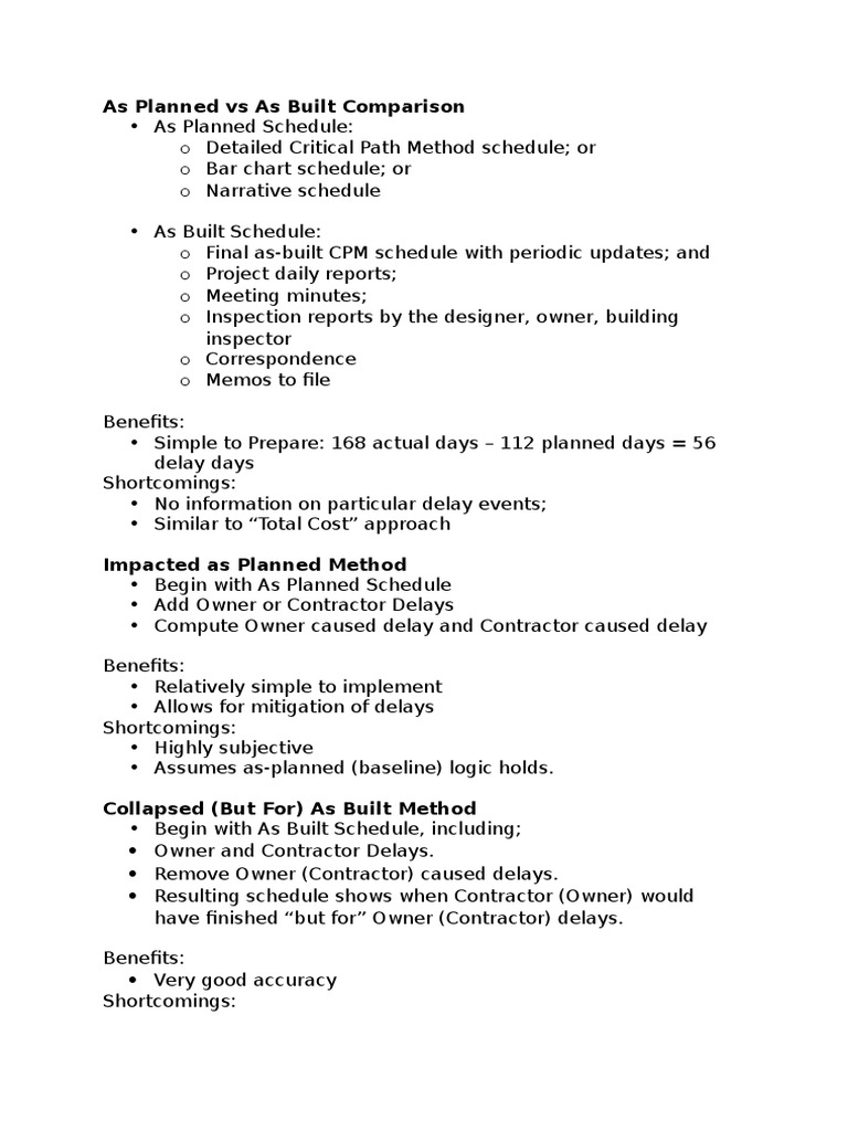 As Planned vs As Built Schedules | PDF