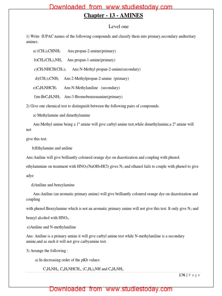 CBSE Class 12 Chemistry - Amines Assignment | PDF | Amine | Organic Compounds