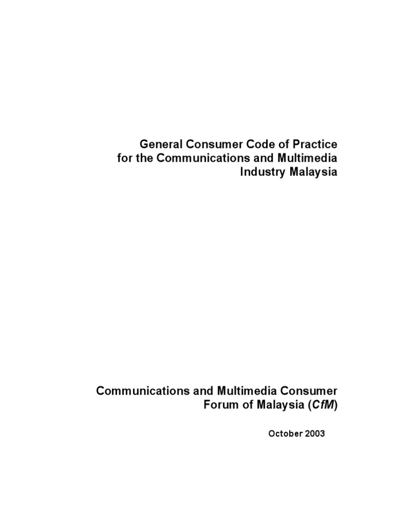 General Consumer Code of Practice For The Communications and Multimedia Industry Malaysia | PDF ...