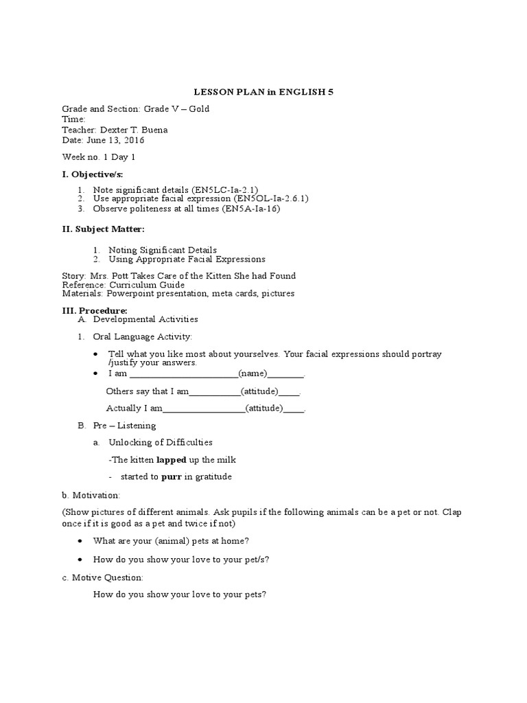 Lesson Plan in English 5 (Dhex) For Tda | PDF