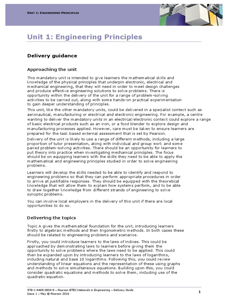 Unit 1: Engineering Principles: Delivery Guidance | PDF | Electrical ...