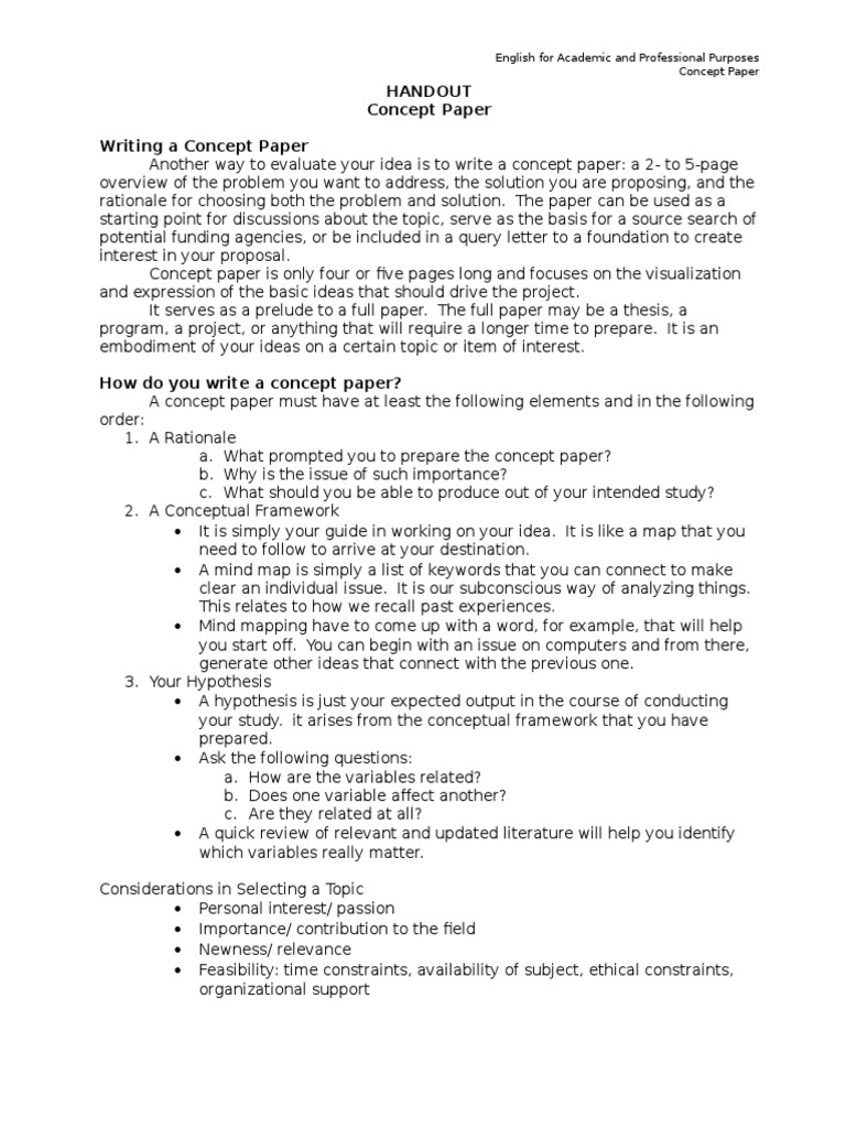 Writing Effective Concept Papers: Providing Overviews of Problems ...