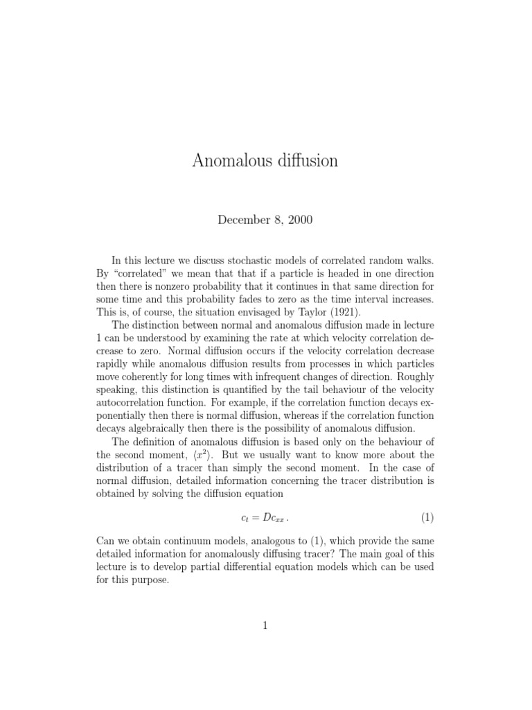 Understanding Anomalous Diffusion | PDF | Vortices | Markov Chain