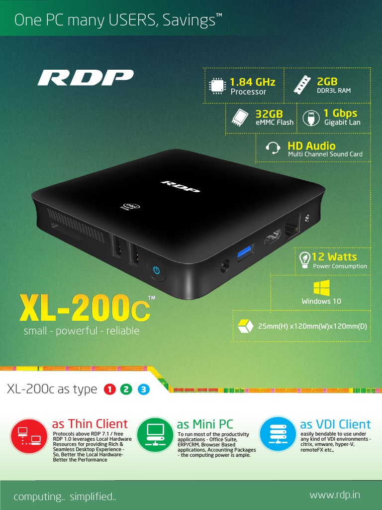 RDP Mini PC - Thin Client - XL-200c (Intel Quad Core 1.84 GHZ / 2GB RAM ...
