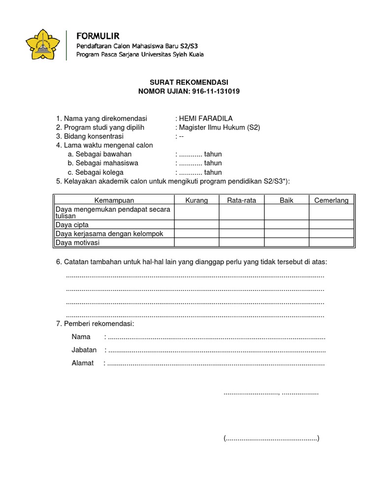 Form Rekomendasi | PDF