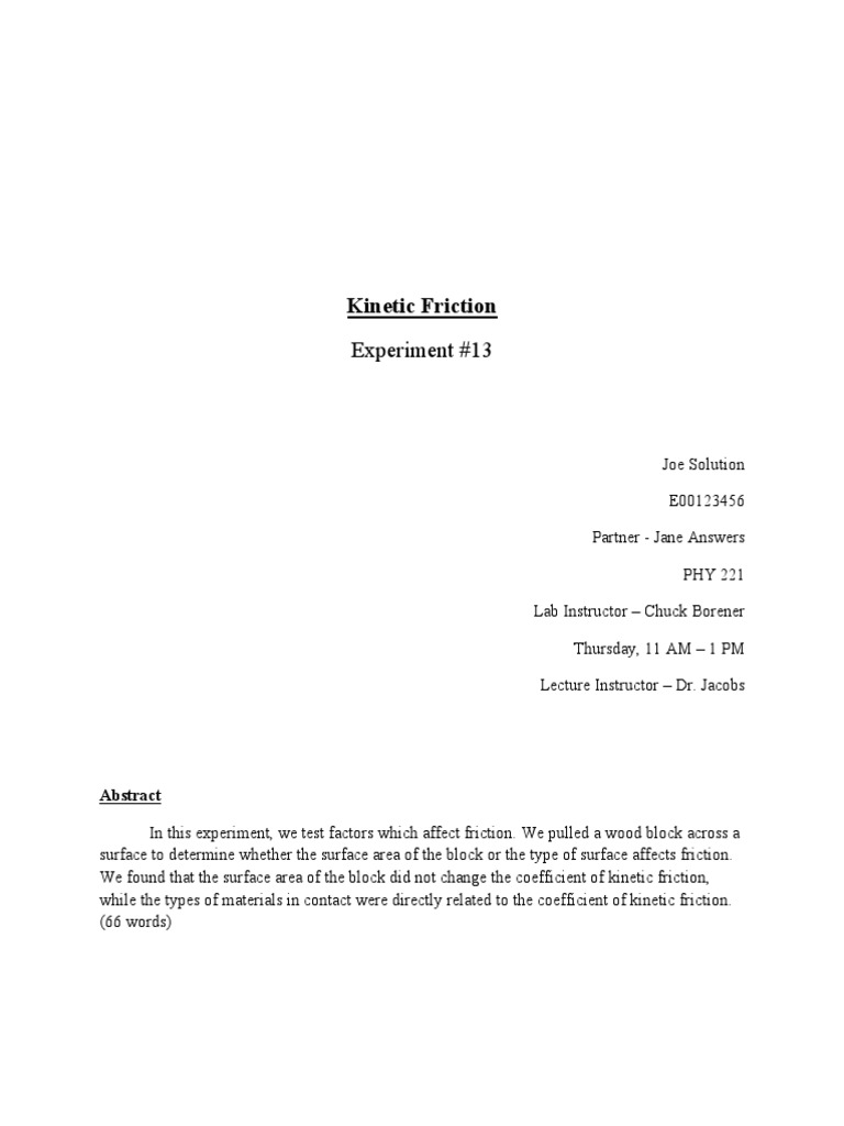 Kinetic Friction: Experiment #13 | PDF | Friction | Force