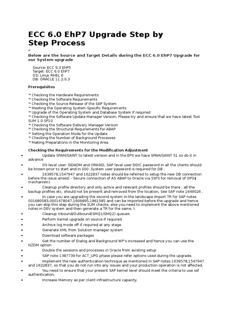 ECC 6.0 EhP7 Upgrade Step by Step Process | PDF | Computing | Software