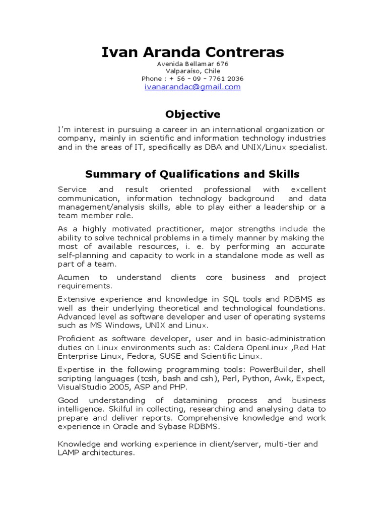 Ivan Aranda Contreras: Objective | PDF | Linux | Oracle Database