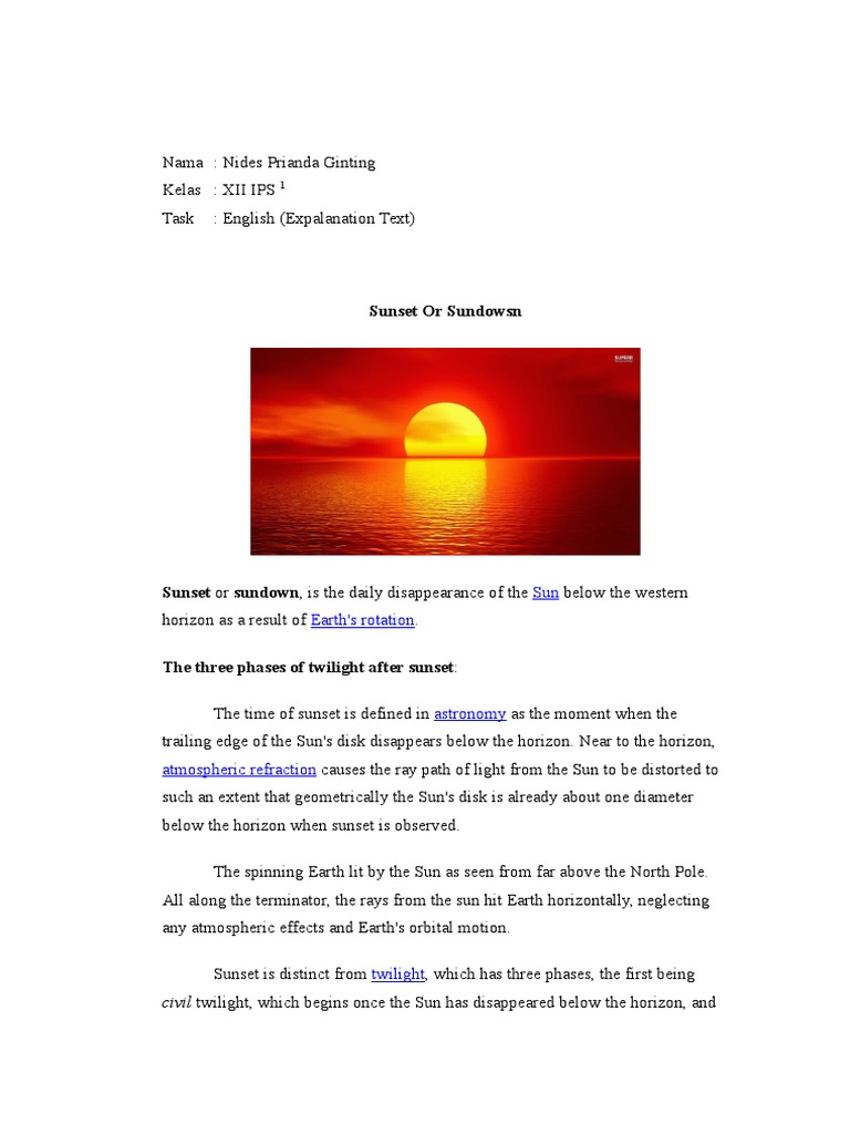 Explanation Text Sun Set | PDF | Sunset | Twilight