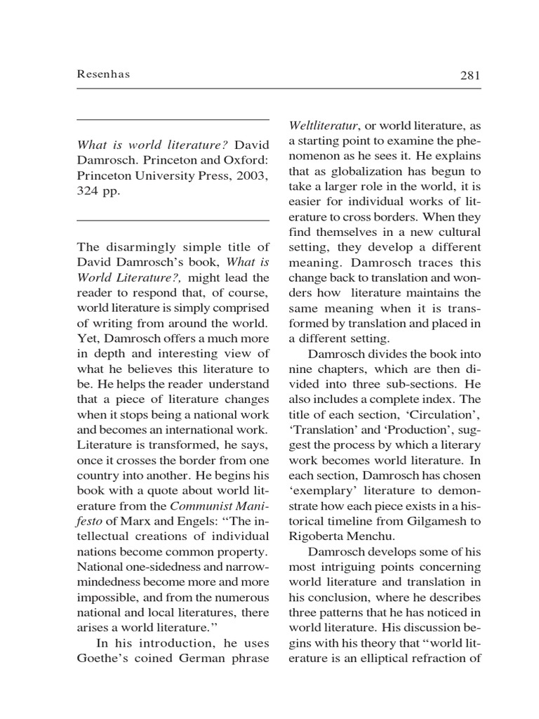 What Is World Literature? David Weltliteratur, or World Literature, As ...