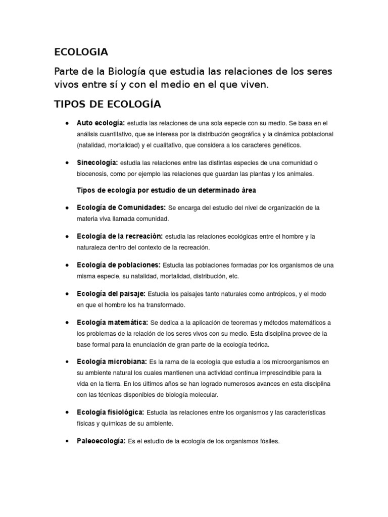 Tipos de Ecologia | PDF