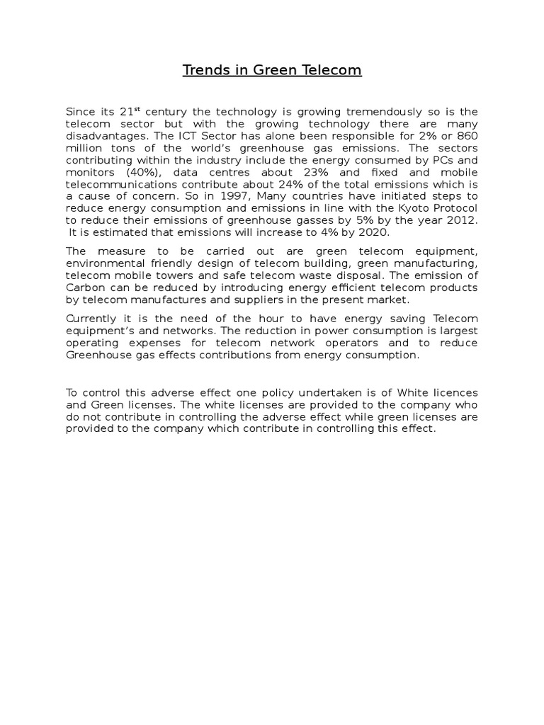 Trends in Green Telecom | PDF