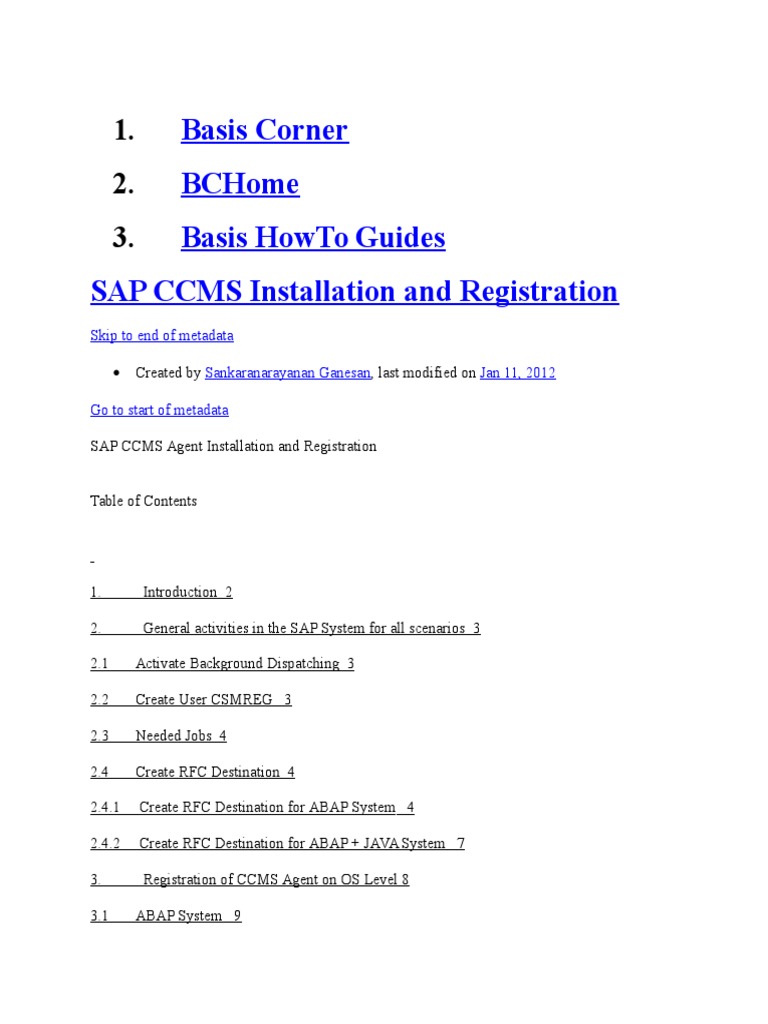 Basis Corner Bchome Basis Howto Guides Sap Ccms Installation and Registration | PDF ...
