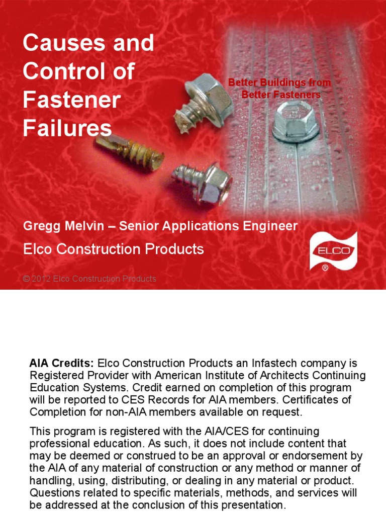 Causes and Control of Fastener Failures: Elco Construction Products ...