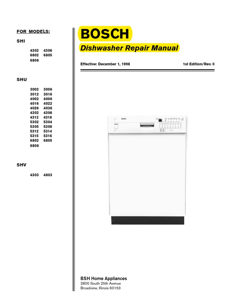 Bosch Dishwasher Repair Manual-981201 | PDF | Dishwasher | Manufactured ...