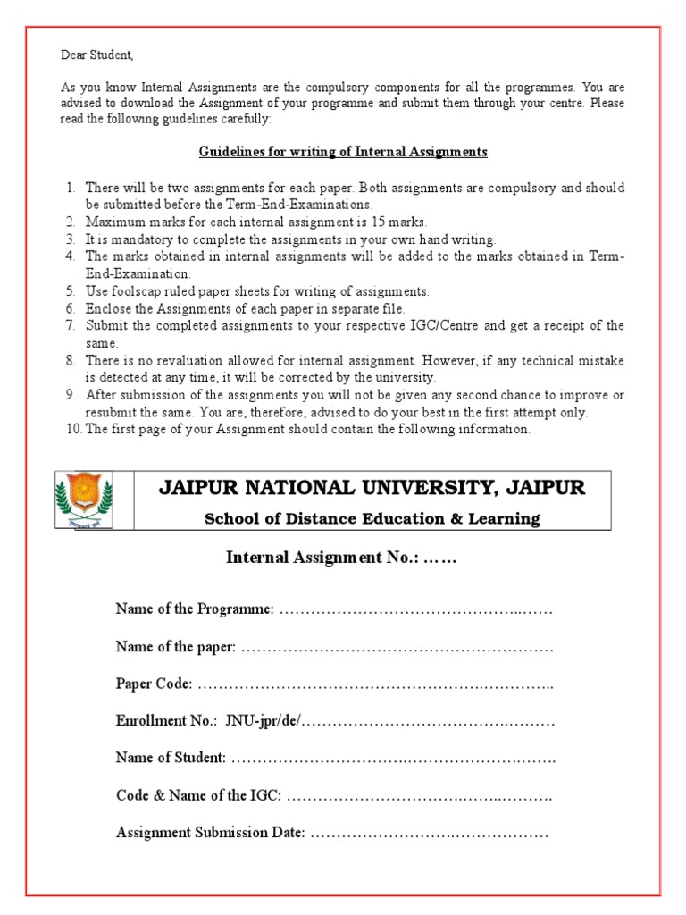 Guidelines For Writing of Internal Assignments | PDF