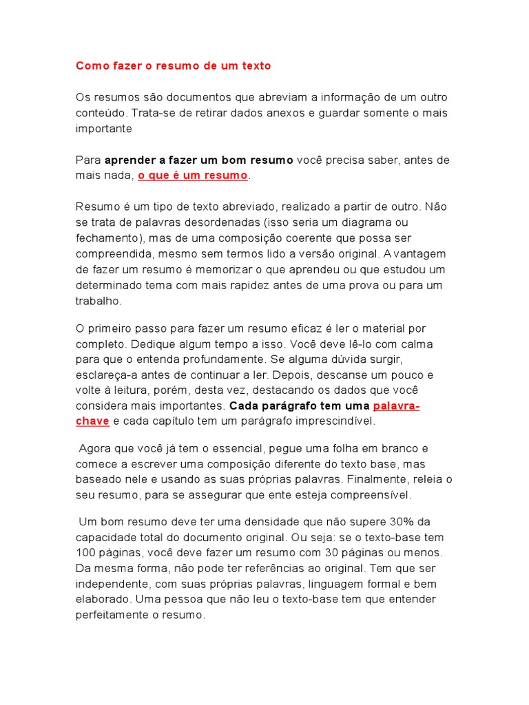 Como Fazer o Resumo de Um Texto | PDF | Informação | Dados