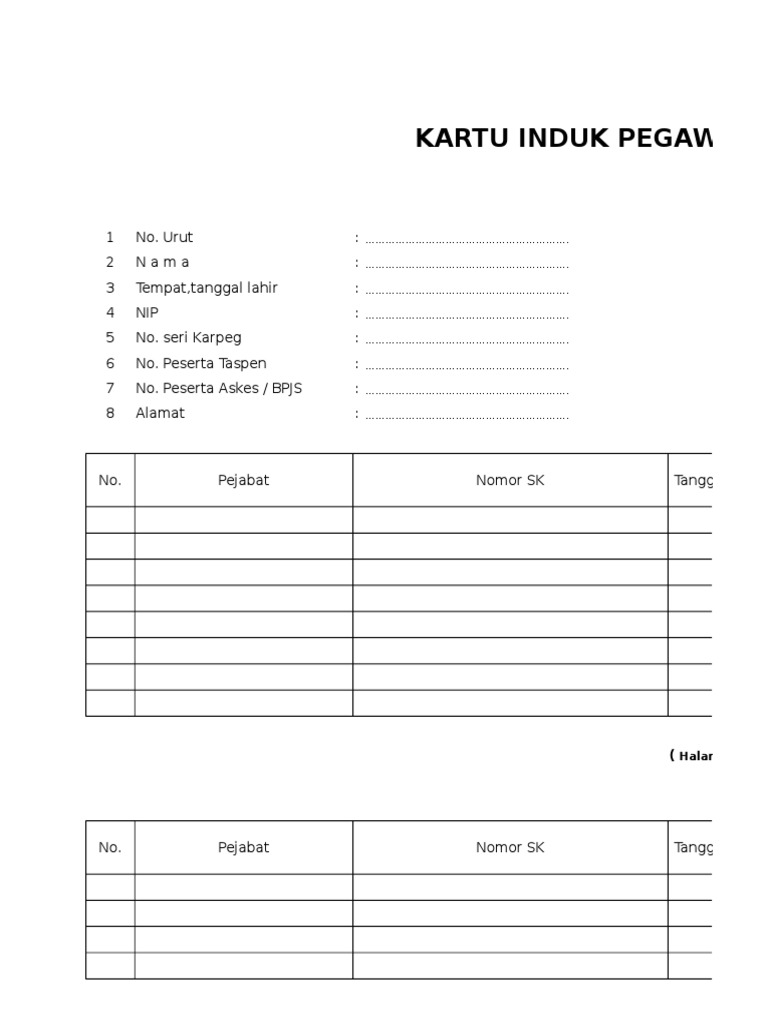 Kartu Induk Pegawai 2016 | PDF