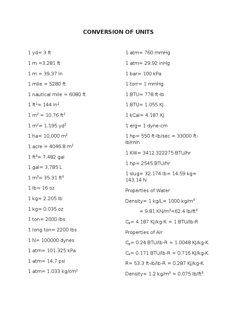 Conversion of Units | PDF