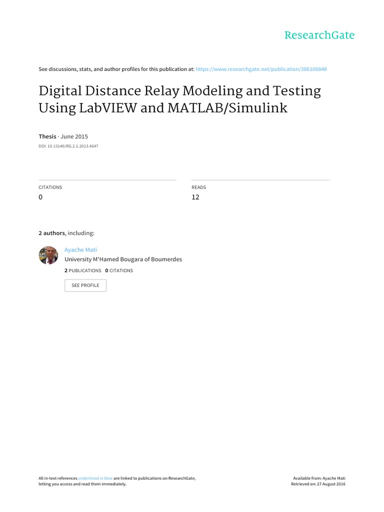 Digital Distance Relay Modeling and Testing Using LabVIEW and MATLAB ...