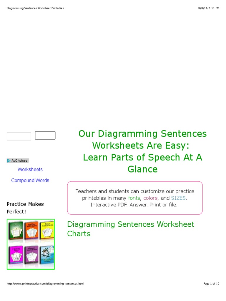 Diagramming Sentences Worksheet Printables | PDF | Adverb | Preposition ...